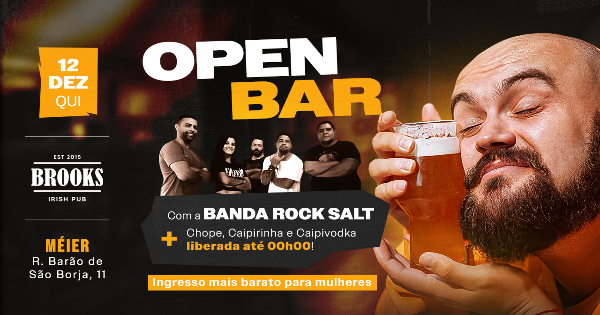 OPEN BAR - BROOKS PUB MÉIER | QUINTA - 12/dez em Rio de Janeiro